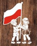 Dzieci z flagą Polski wycinanka z kartonu