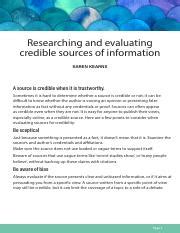Evaluating Credible Sources Of Information A Student S Guide Course Hero