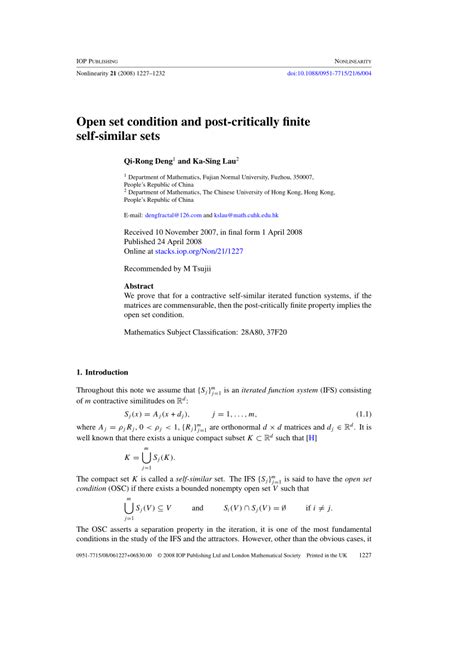 pdf open set condition and post critically finite self similar sets