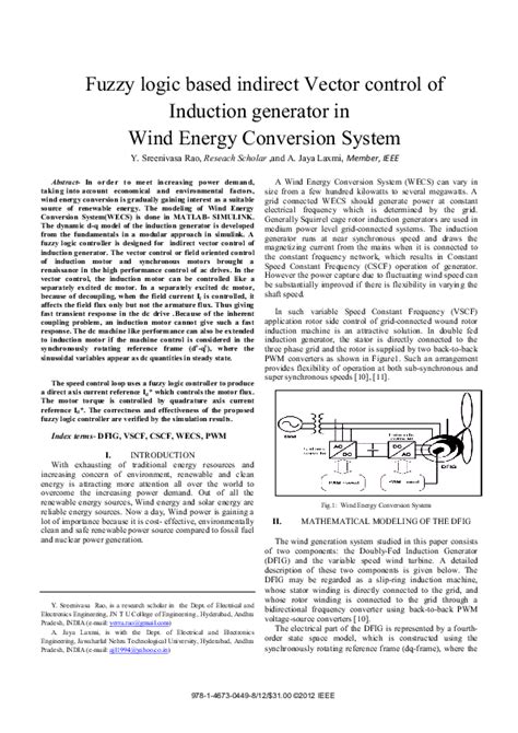 pdf fuzzy logic based indirect vector control of induction generator in wind energy conversion