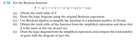 solved 2 18 for the boolean function f xy z x y z w xy