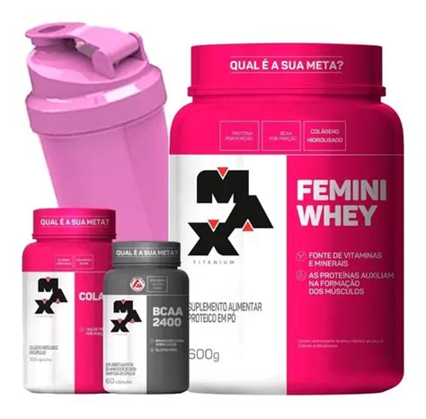 Combo Mulher Whey Protein Bcaa Colágeno Max Titanium Frete grátis