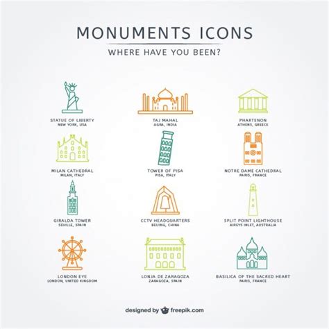 Attractions Touristiques Icons Collection Vecteur Gratuite