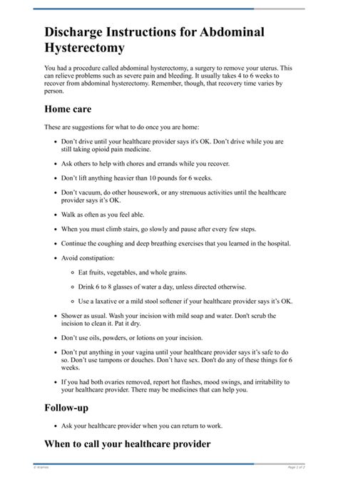 Text Discharge Instructions For Abdominal Hysterectomy HealthClips