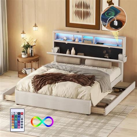 DRIPEX Lit Double 140 x 200 cm avec recharge USB et éclairage LED Lit