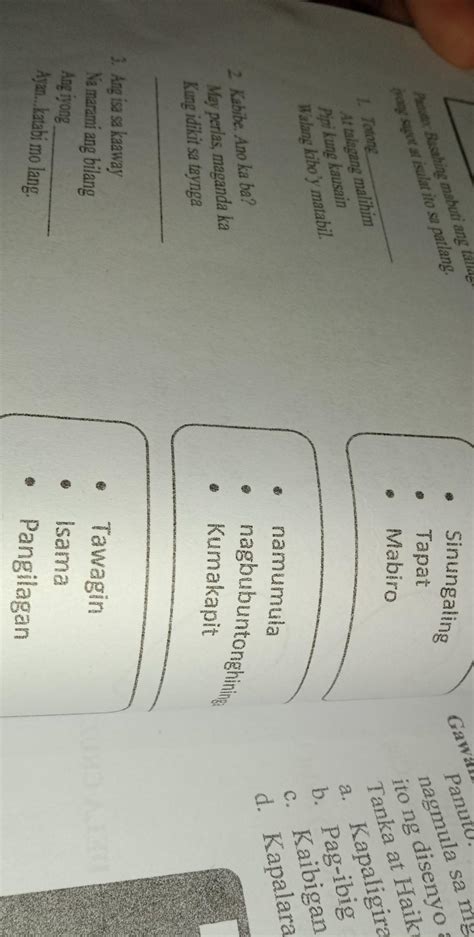 Panuto Basahing Mabuti Ang Mga Tanong At Piliin Sa Kahon Ng Mga Sagot