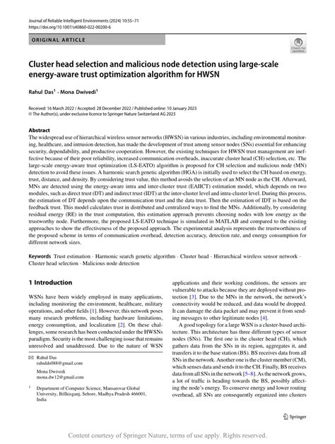cluster head selection and malicious node detection using large scale energy aware trust