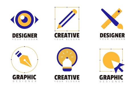 Coleção plana de logotipo de designer gráfico Vetor Premium
