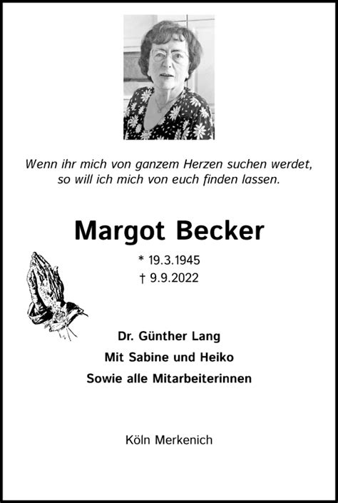 Traueranzeigen Von Margot Becker WirTrauern