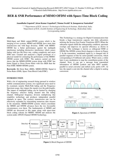 pdf ber and snr performance of mimo ofdm with space time block coding