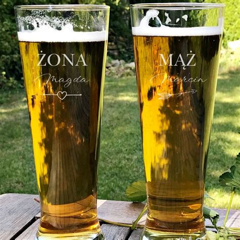 Szklanki do piwa z grawerem dla Par Żona i Mąż personalizowany prezent