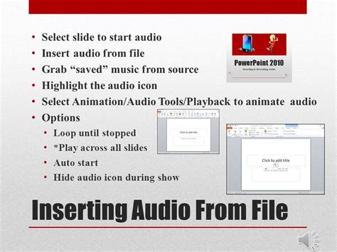 PowerPoint 2010 Inserting Recording Audio Inserting Audio From File