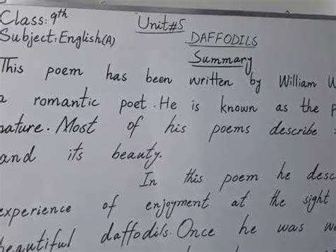 9th Class English Unit 5 Daffodils Summary YouTube