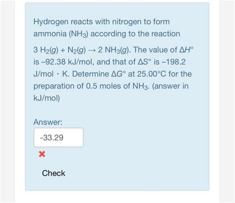 Solved Hydrogen Reacts With Nitrogen To Form Ammonia NH3 Chegg