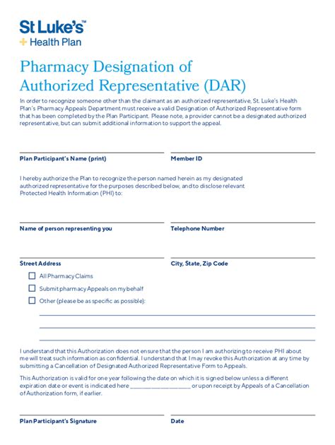 Fillable Online Pharmacy Designation Of Authorized Representative DAR