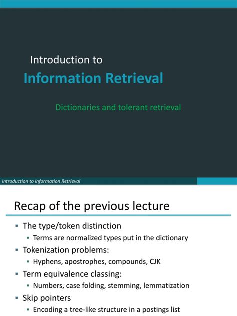 lecture 4 dictionaries and tolerant retrieval pdf search engine indexing information retrieval