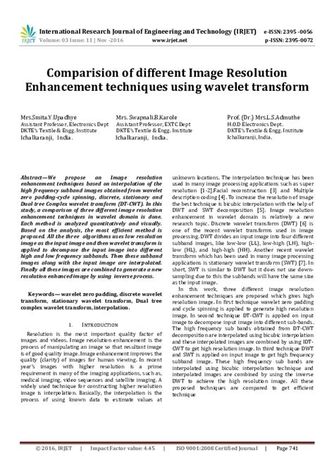 pdf comparision of different image resolution enhancement techniques using wavelet transform