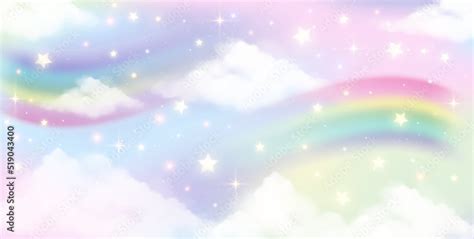 Holographic Fantasy Rainbow Unicorn Background With Clouds Pastel Color Sky Magical Landscape