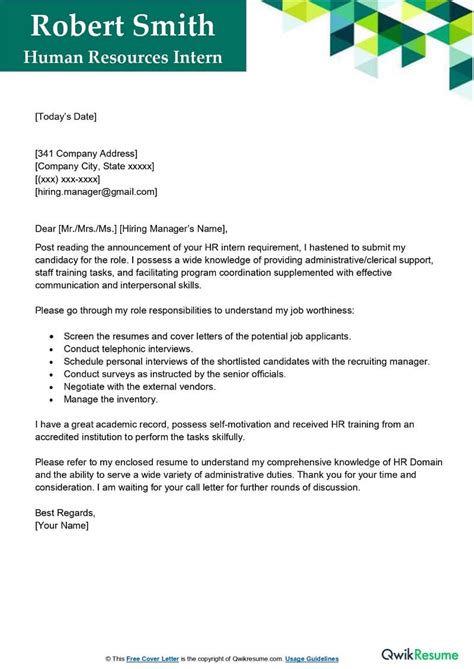 HR Intern Cover Letter Examples QwikResume