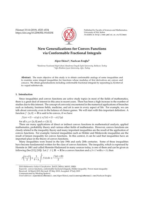 pdf new generalizations for convex functions via conformable fractional integrals