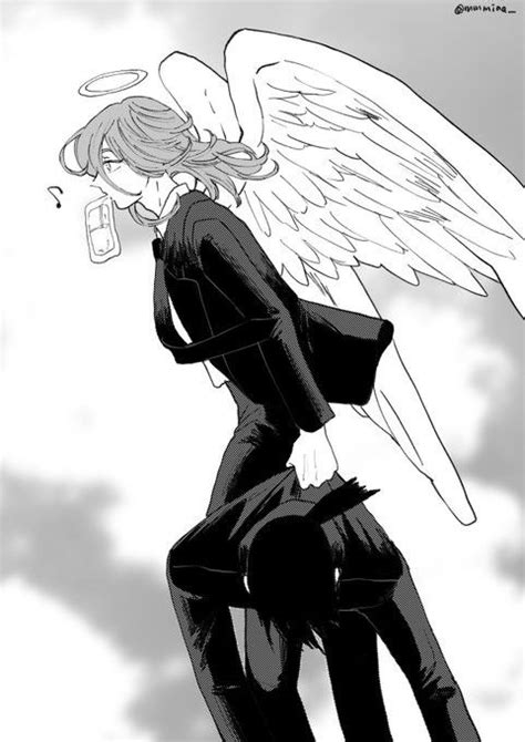 An Angel Sitting On Top Of A Person S Lap With His Back To The Camera