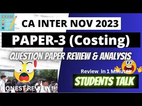 CA Inter COSTING Paper Review Analysis CA INTER Nov 2023 Paper 3