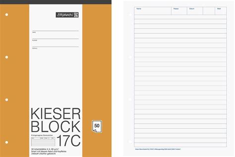 Brunnen 1042927 KIESER Block Lineatur 21 A4 50 Blatt Liniert 80 G