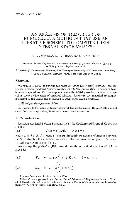 pdf an analysis of the order of runge kutta methods that use an iterative scheme to compute