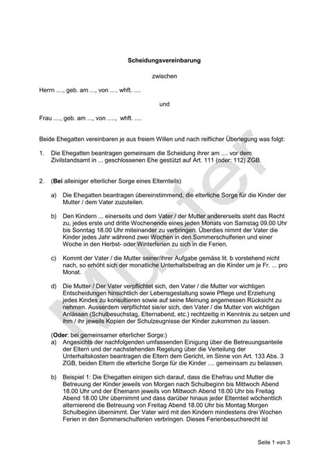 Muster Scheidungsvereinbarung Bezirksgericht Bezirk Schwyz