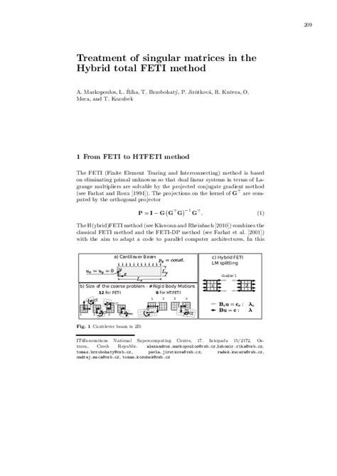 pdf treatment of singular matrices in the hybrid total feti method radek kucera