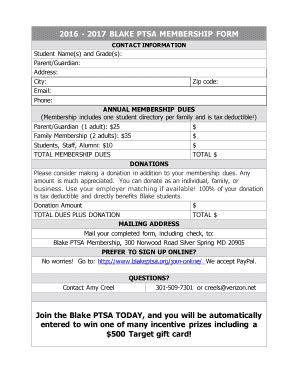 Fillable Online Blake Ptsa Form Fax Email Print Pdffiller