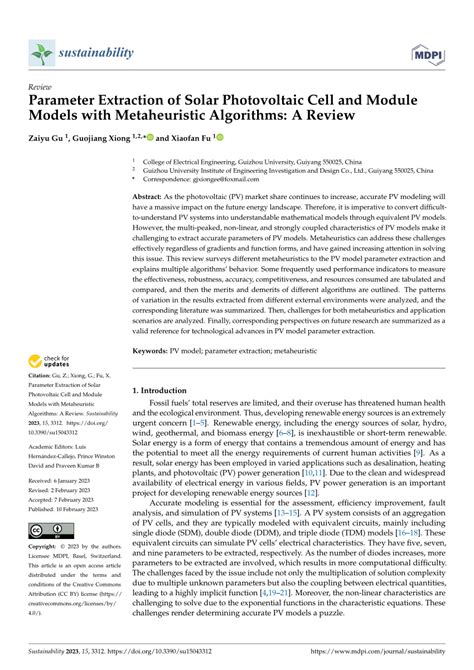 pdf parameter extraction of solar photovoltaic cell and module models with metaheuristic
