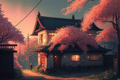 Japanese Style Lofi In 2023 Sakura Tree Japanese House Panoramic