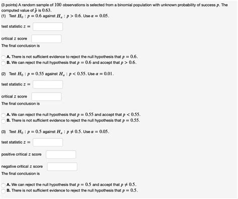 solved 3 points a random sample of 100 observations is