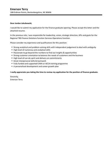 Finance Graduate Cover Letter Velvet Jobs