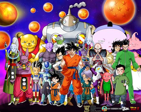 The Dragon Ball Characters Are Posing For A Group Photo In Front Of An