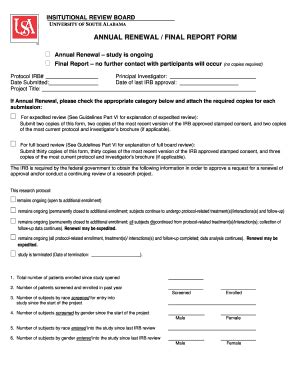 Fillable Online Southalabama Annual Renewal Final Report Form