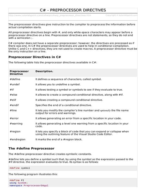csharp preprocessor directives pdf c sharp programming language areas of computer science
