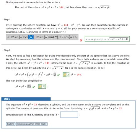 solved find a parametric representation for the surface the