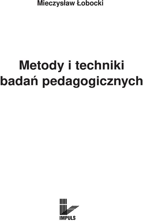 Mieczysław Łobocki Metody i techniki badań pedagogicznych PDF