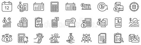 Accounting Line Icons Set Of Calculation Check Investment And Report