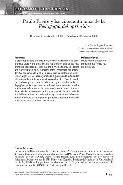 PDF Paulo Freire y los cincuenta años de la Pedagogía del oprimido