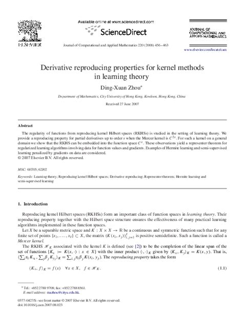 pdf derivative reproducing properties for kernel methods in learning theory ding xuan zhou
