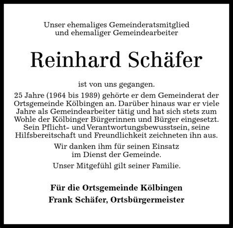 Traueranzeigen von Reinhard Schäfer rz trauer de