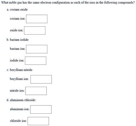 What Noble Gas Has The Same Electron Configuration A5 Each F The Ions
