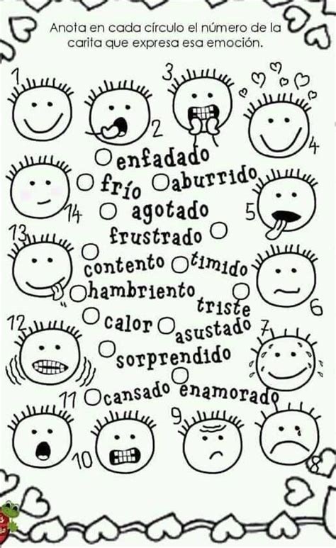 anota en cada círculo el número de las caritas que expresa esta