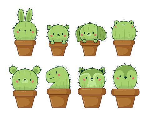 ilustración vectorial de un lindo cactus kawaii en macetas plantas de