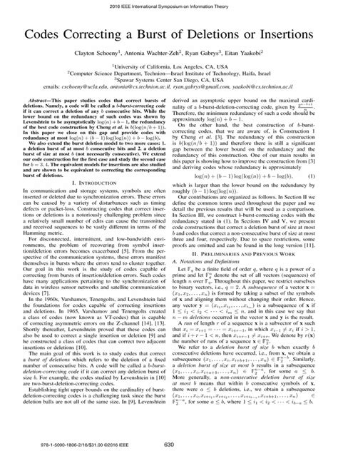 codes correcting a burst of deletions or insertions pdf encodings computer data
