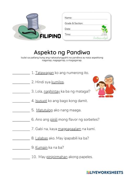 Aspekto Ng Pandiwa HuntersWoodsPH Filipino Worksheet Online Worksheet