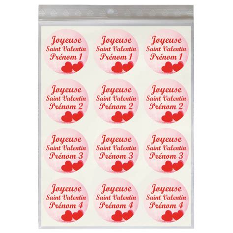 Étiquettes JOYEUSE SAINT VALENTIN personnalisables avec 4 prénoms